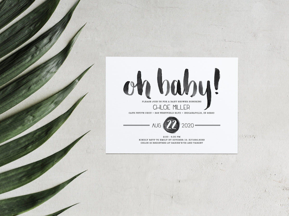 Oh Baby Brush Lettered Baby Shower Invitation – Gladfolk